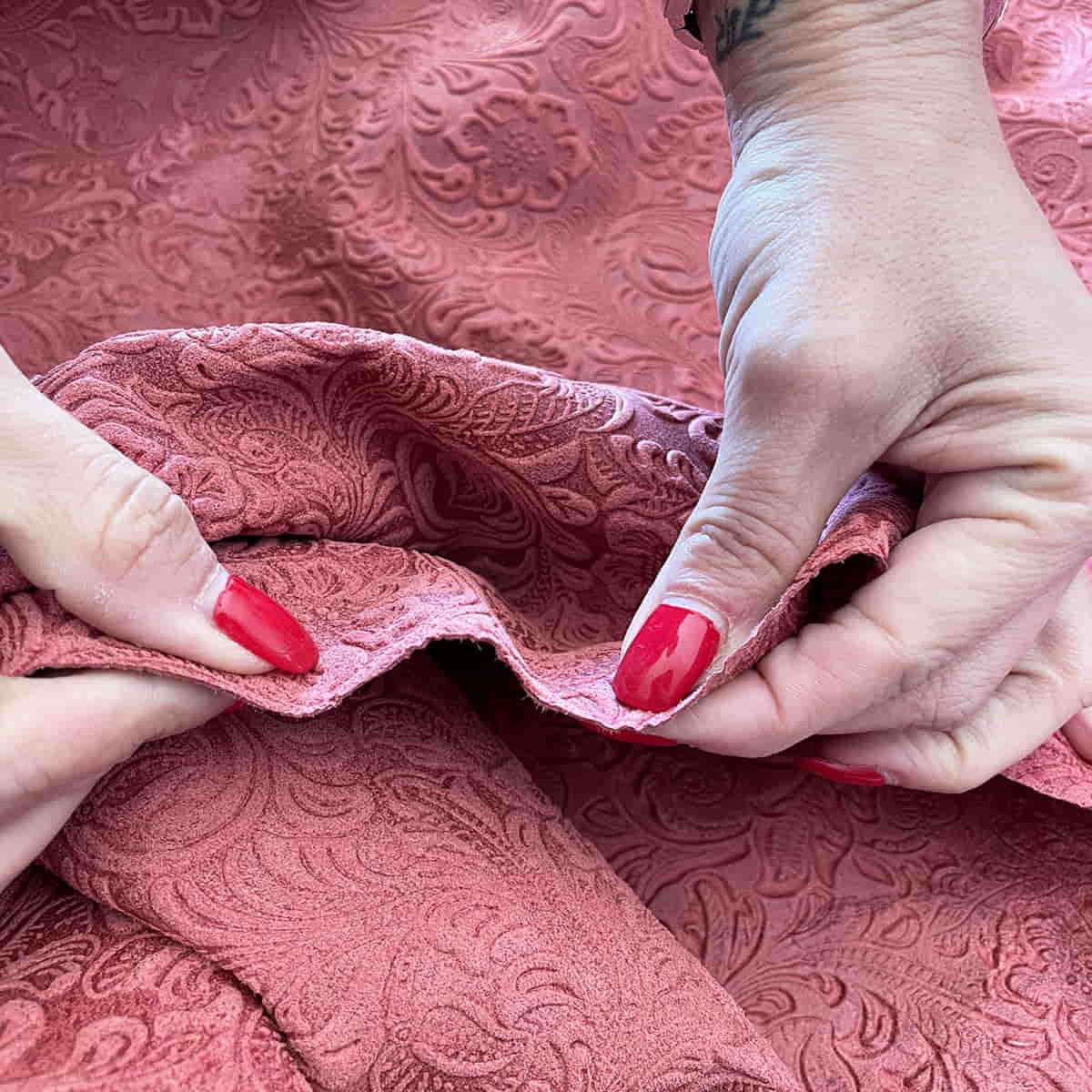 Coral Pink Floral Print Leather | Leather Supply | Leathercosmos ...