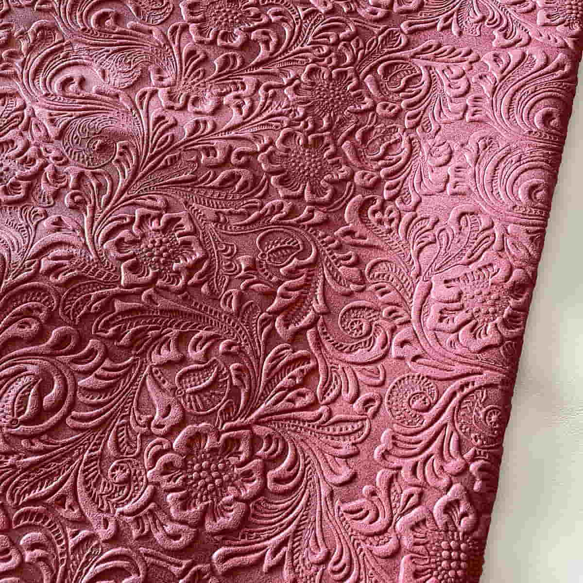 Coral Pink Floral Print Leather | Leather Supply | Leathercosmos ...