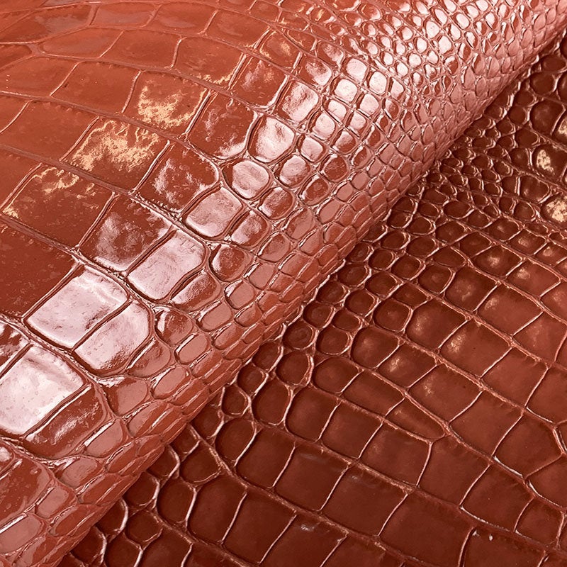 Tile Red Glossy Croco Print Leather – Leather Cosmos