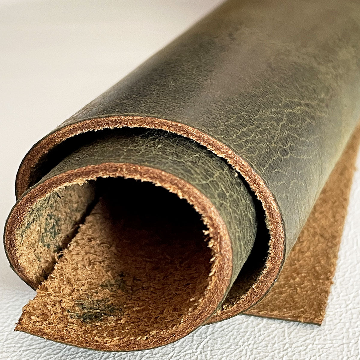 Olive Green Waxed Crazy Horse Leather | Italian Leather| Leathercosmos ...