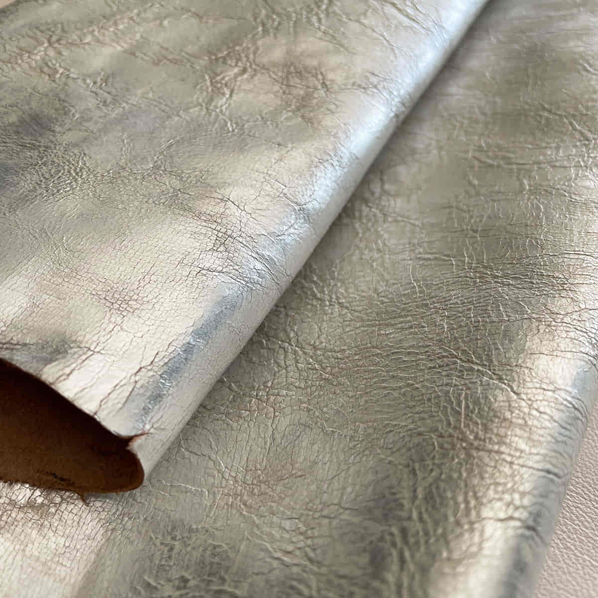 Silver Metallic Goatskin Creased | Italian Leather | Leathercosmos ...